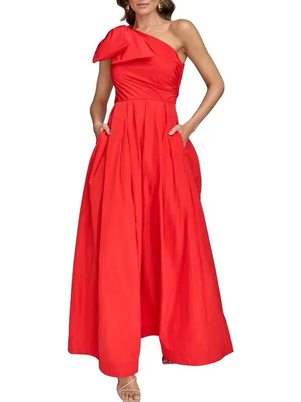Donna Karan New York Bow One-shoulder Gown - Sahara Red