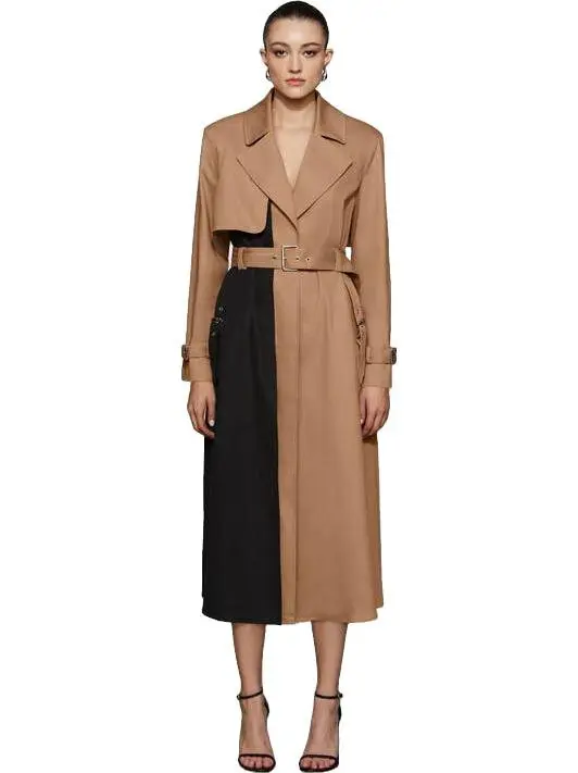 ET OCHS Ryder Color-blocked Trench Coat - Camel/black
