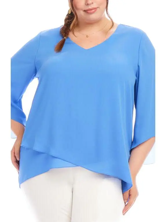 Karen Kane Crossover Hem Asymmetric Top - Dusty Blue