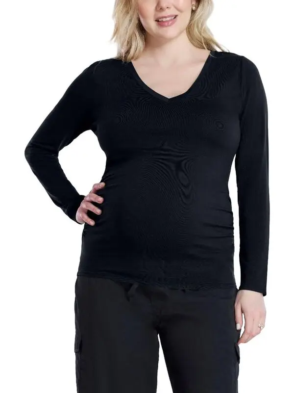Motherhood Maternity V-neck Side-rouched Maternity Long Sleeve Tee - Black