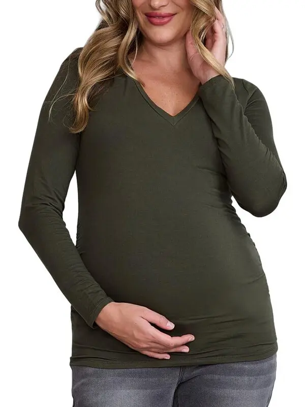 Motherhood Maternity V-neck Side-rouched Maternity Long Sleeve Tee - Deep Depths