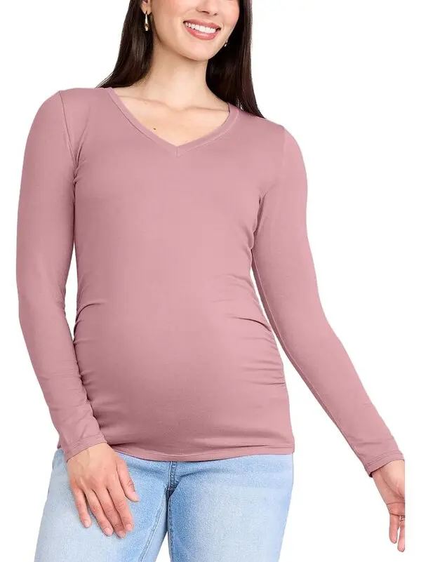 Motherhood Maternity V-neck Side-rouched Maternity Long Sleeve Tee - Orchid Haze