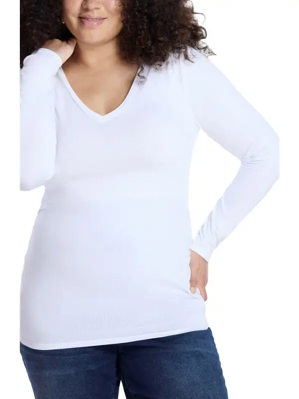 Motherhood Maternity V-neck Side-rouched Maternity Long Sleeve Tee - White