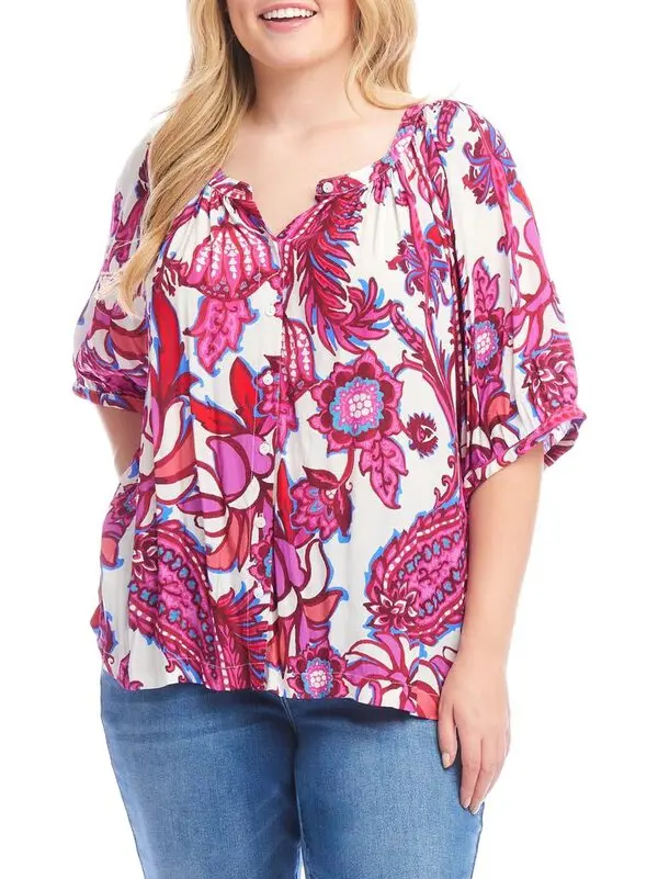 Karen Kane Peony Paisley Peasant Top - Print