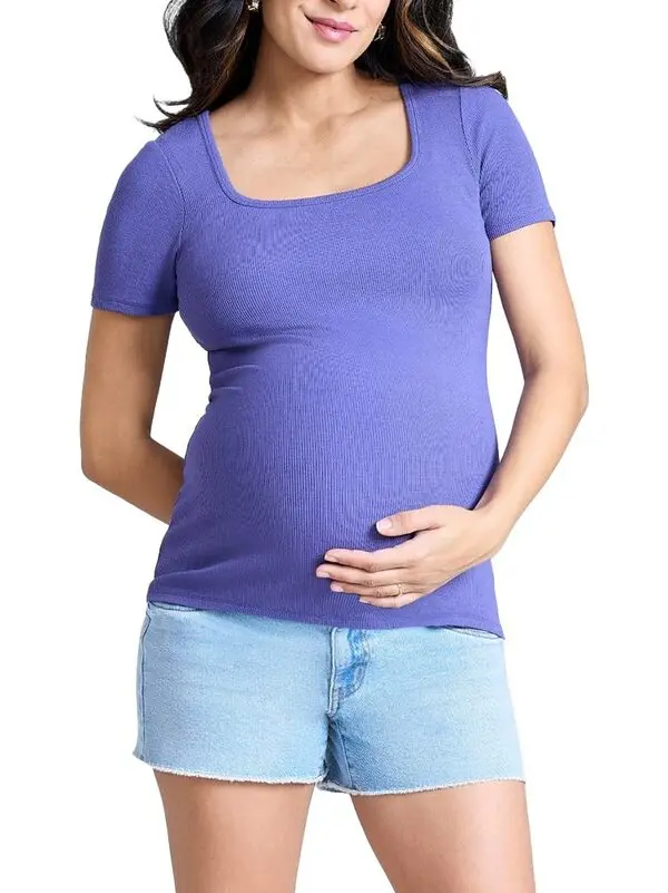 Motherhood Maternity Square Neck Rib Knit Top - Skipper Blue