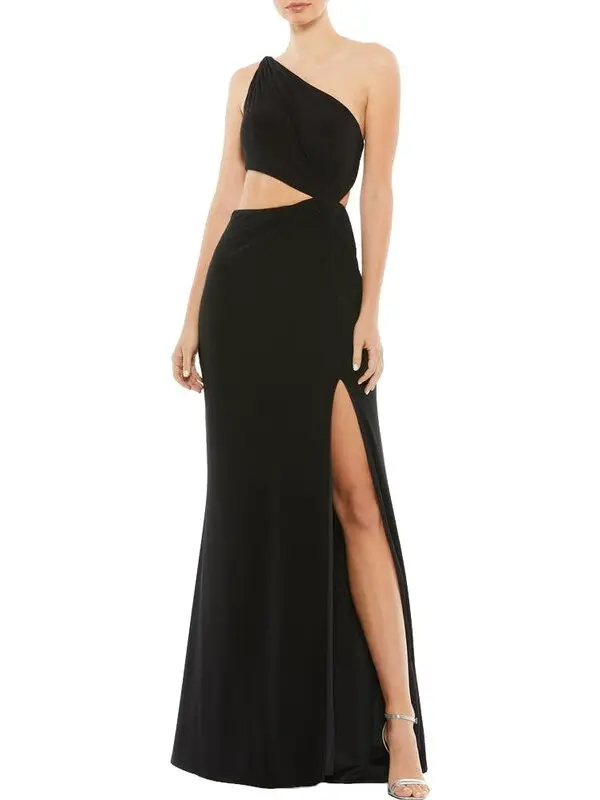 Mac Duggal One-shoulder Jersey Gown - Black