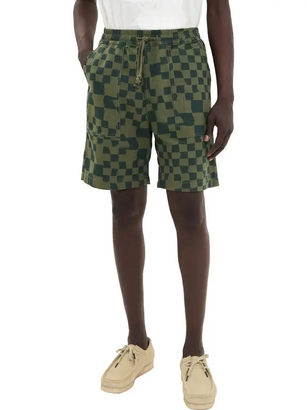 SERVICE WORKS Drill Printed Chef Shorts - Olive Checker