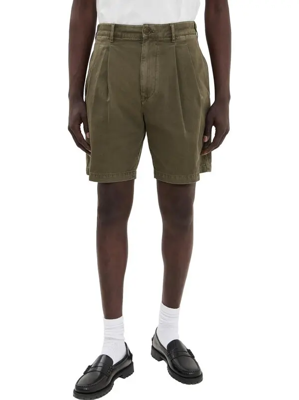 ALEX MILL Standard Pleated Chino Shorts - Deep Moss