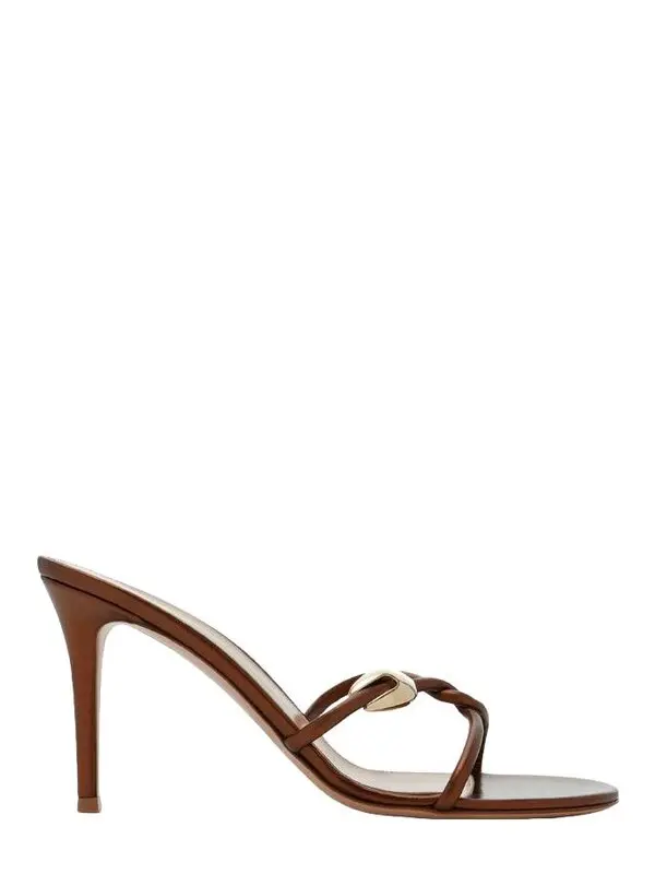 GIANVITO ROSSI Embellished Leather Sandals - Brown