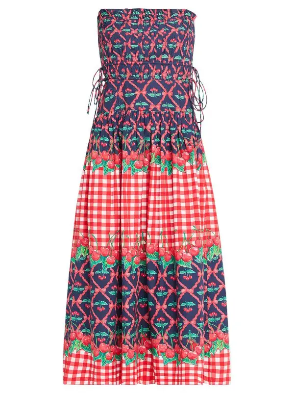 DAMSON MADDER Kelia Cherry Pie Printed Midi Dress - Navyred