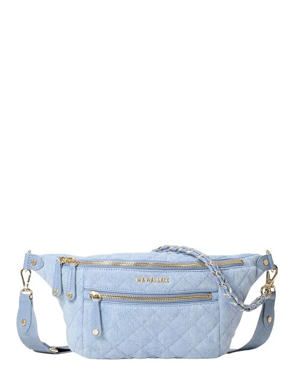 Mz Wallace Crosby Small Quilted Sling Belt Bag - Light Denim