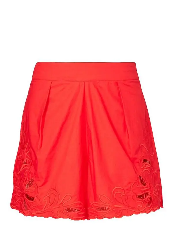 JULIET DUNN Embroidered Cotton Shorts - Red