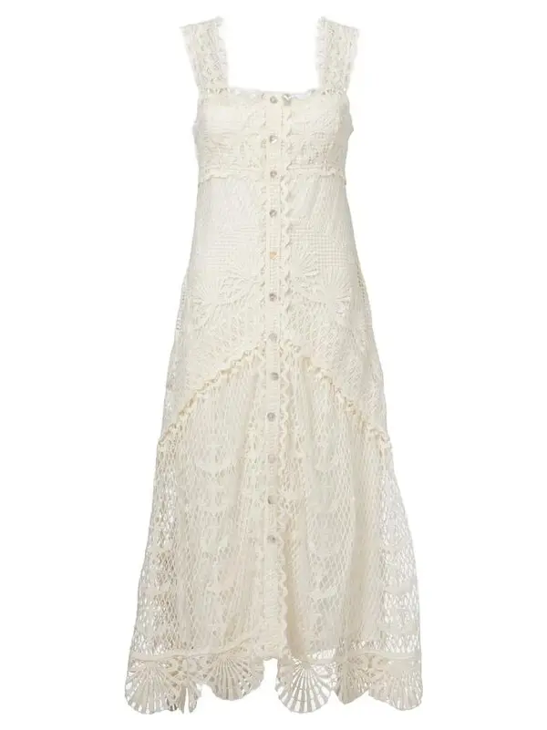 Farm Rio Tiered Guipure Lace Maxi Dress - White