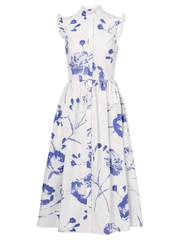 Erdem Floral Cotton Poplin Midi Dress - White