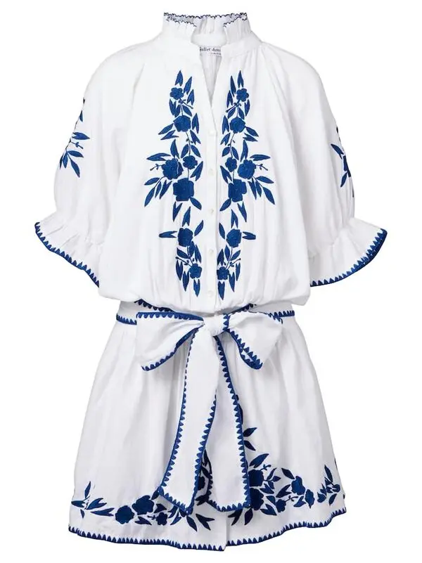 JULIET DUNN Embroidered Cotton And Linen Minidress - White