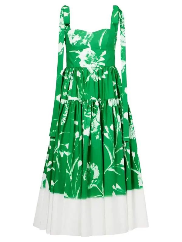 Erdem Floral Cotton Poplin Midi Dress - Green