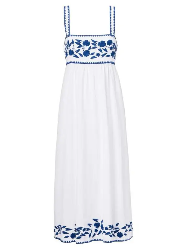 JULIET DUNN Embroidered Cotton And Linen Midi Dress - White
