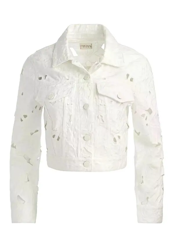 Alice + Olivia Chloe Embroidered Denim Jacket - White