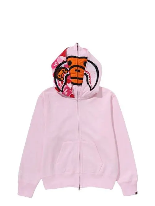 A BATHING APE Milo Shark Full Zip Double Hoodie - Pink