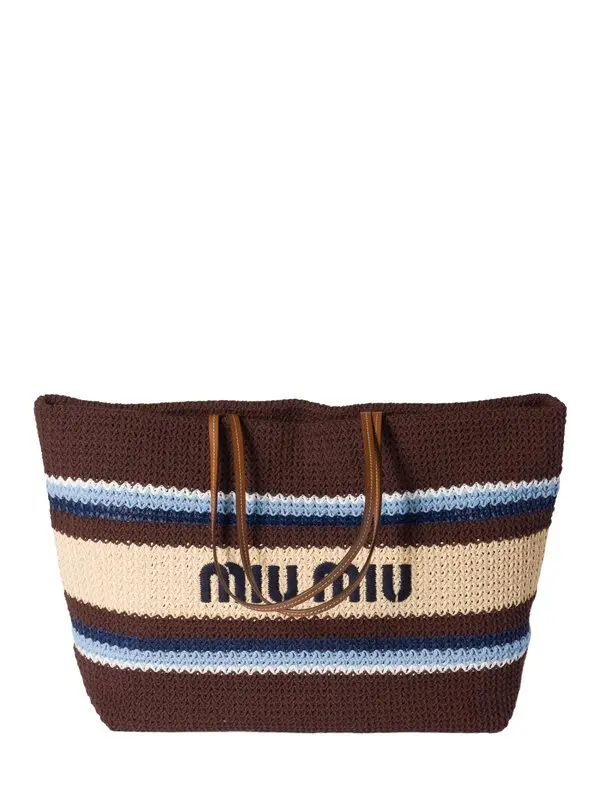 Miu Miu Raffia-effect Woven Tote - Cocoa Brown/celeste/natural