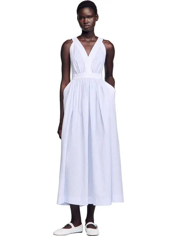 Sandro Maxi Striped Dress - Ciel / Blanc