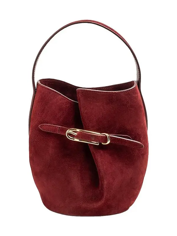 LIFFNER Mini Belted Bucket Bag - Maroon Suede