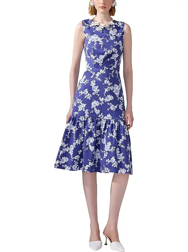Carolina Herrera Sleeveless Floral Print Knee Length Dress - Nautilus Multi