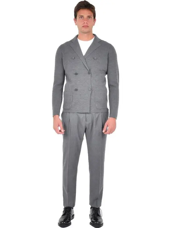 DRUMOHR Double-breasted Merino Wool Blazer - Grey