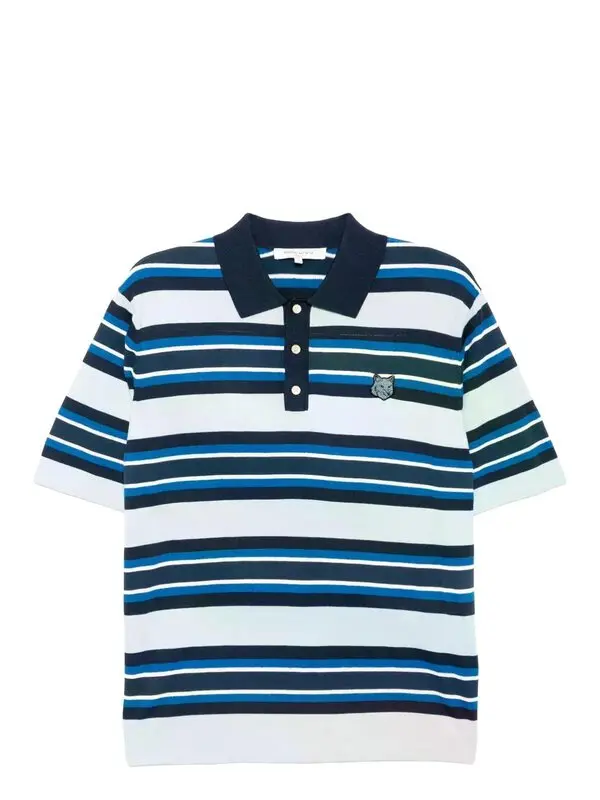 Maison Kitsuné Bold Fox Head-patch Striped Polo Shirt - Blue