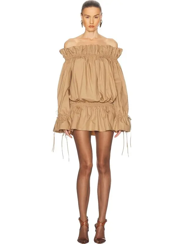Saint Laurent Off The Shoulder Mini Dress - Cannelle
