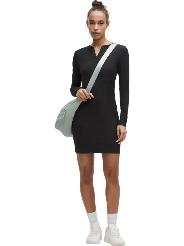 Lululemon All Aligned Ribbed Long-sleeve Henley Dress - Black
