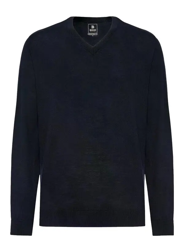Boggi Milano Merino-wool V-neck Sweater - Blue