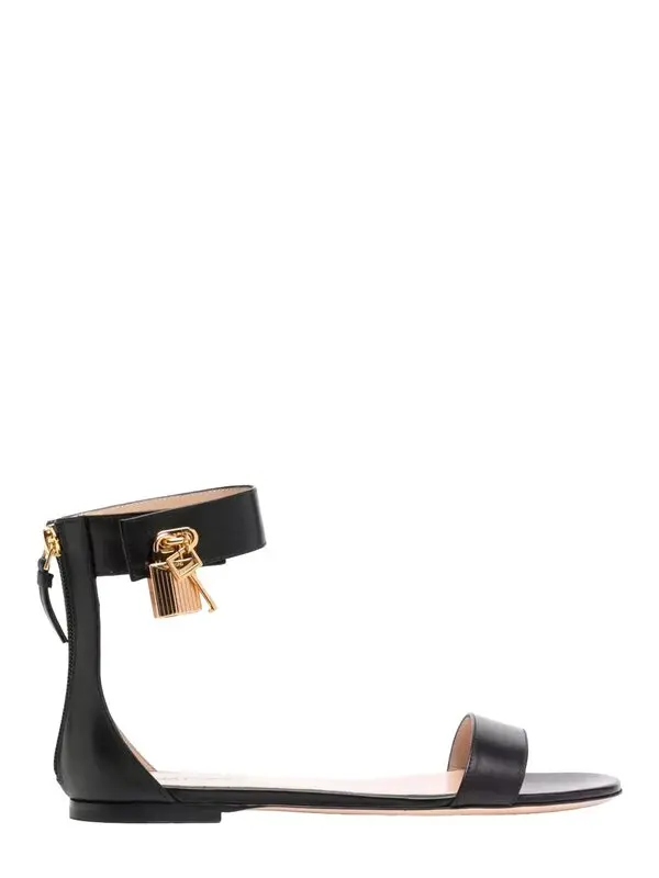 TOM FORD Leather Open Toe Sandals - Black