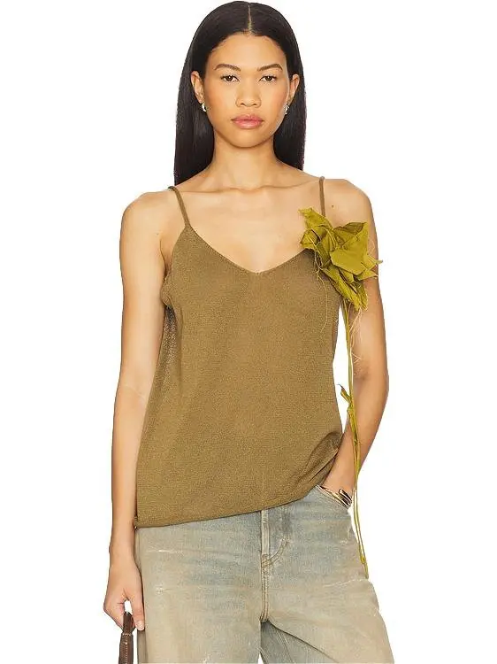 MARQUES' ALMEIDA Thin Knit Spaghetti Strap Top - Khaki