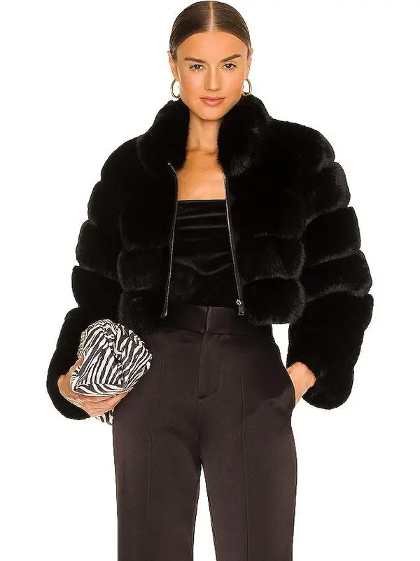 Adrienne Landau Faux Fox Fur Jacket - Jet Black
