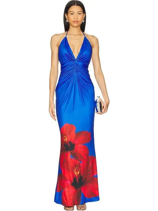 RUNAWAY THE LABEL Primrose Maxi Dress - Blue Hibiscus