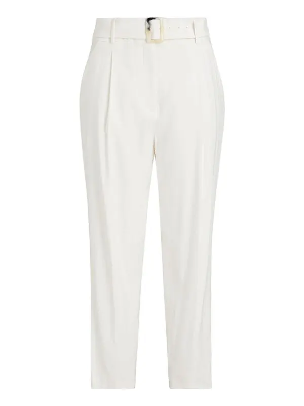 Veronica Beard Sofia Cropped Belted Tapered Pants - Ecru