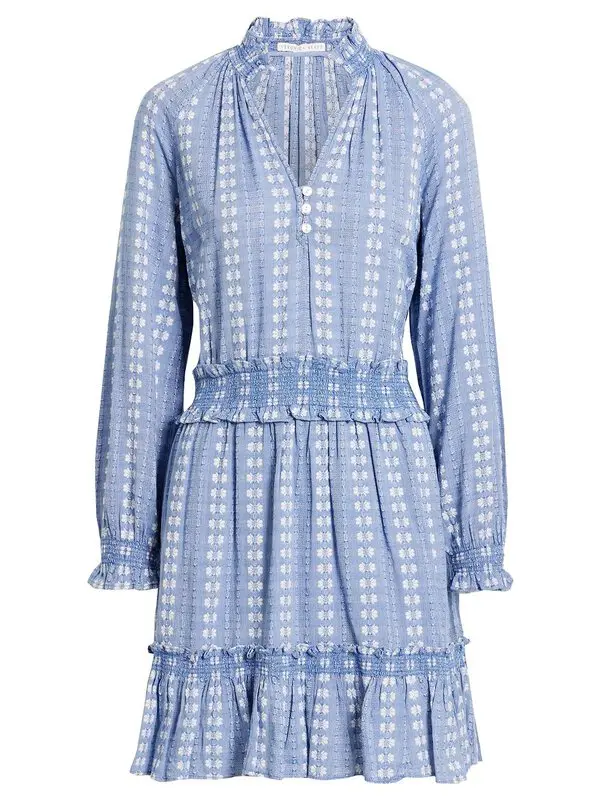 Veronica Beard Espie Shirred Cotton-jacquard Mini Dress - Blue