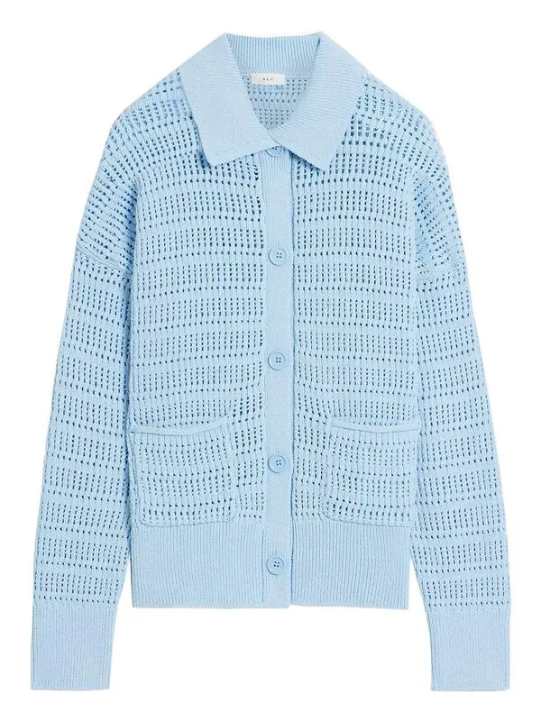A.L.C. Kingsley Open-knit Cotton-blend Cardigan - Light Blue