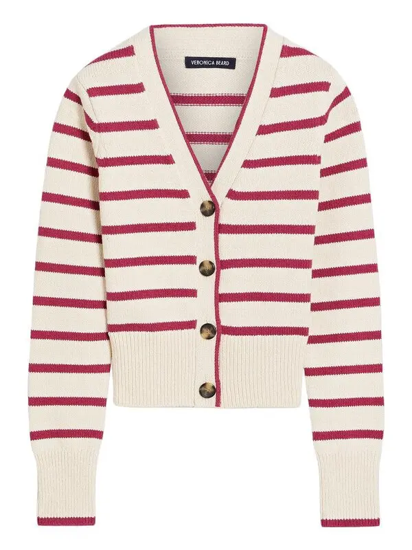 Veronica Beard Noorie Striped Cotton Cardigan - Cream