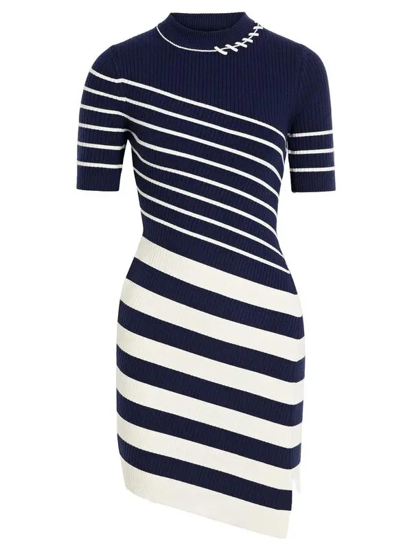 Simkhai Noah Striped Ribbed Woolblend Mini Dress - Navy