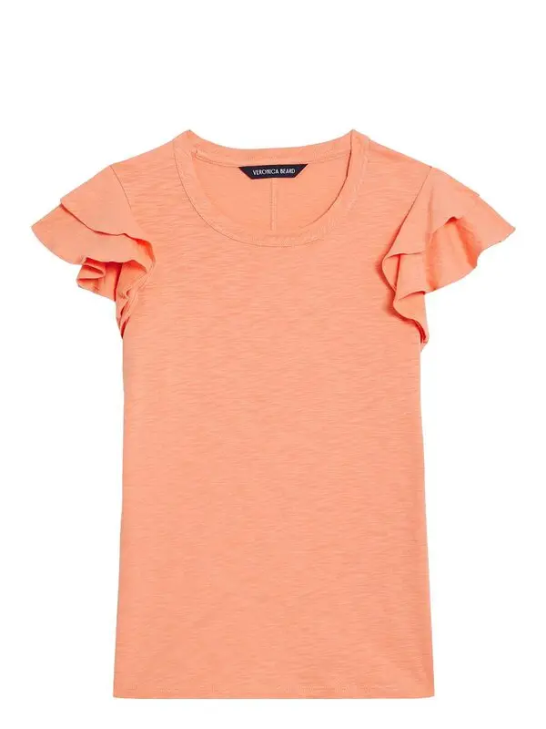 Veronica Beard Akeela Ruffled Pima Cotton-jersey Top - Coral