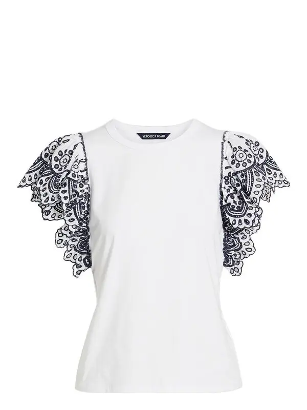 Veronica Beard Julianka Broderie Anglaise Top - White