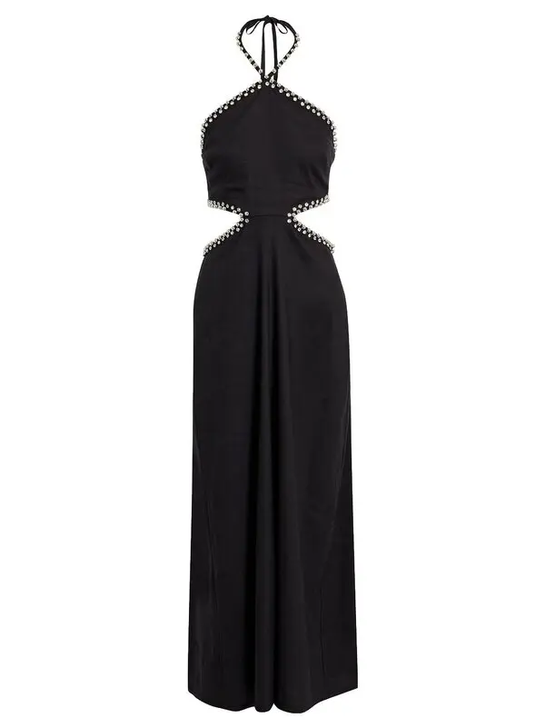 Simkhai Bellina Embellished Cutout Linen-blend Maxi Dress - Black