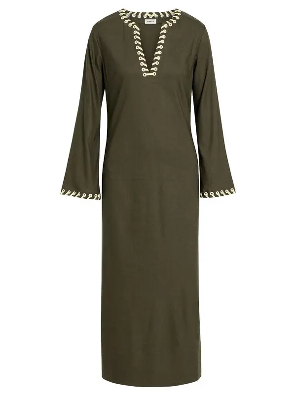 Simkhai Dalta Embellished Linen-blend Midi Dress - Army Green