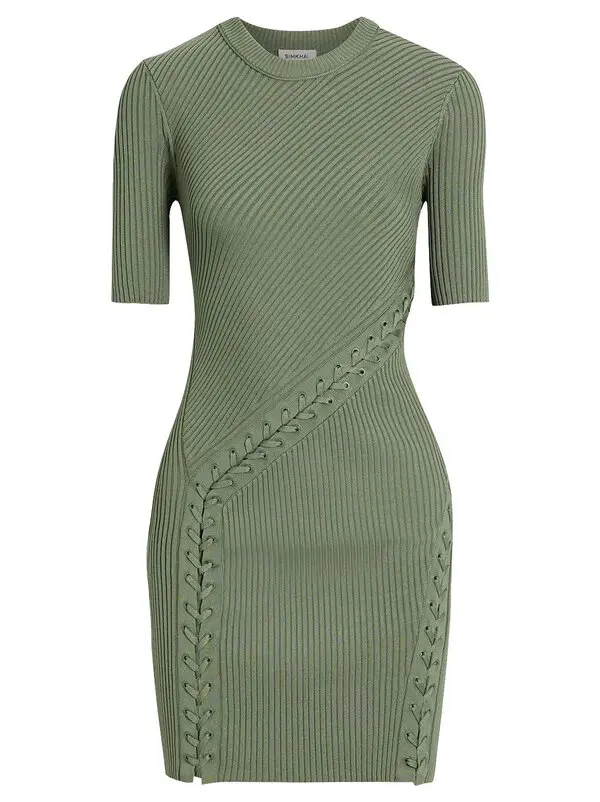 Simkhai Gilly Lace-up Ribbed-knit Mini Dress - Sage Green