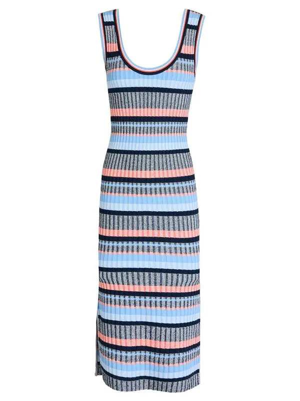 Veronica Beard Fabiana Striped Ribbed-knit Midi Dress - Light Blue