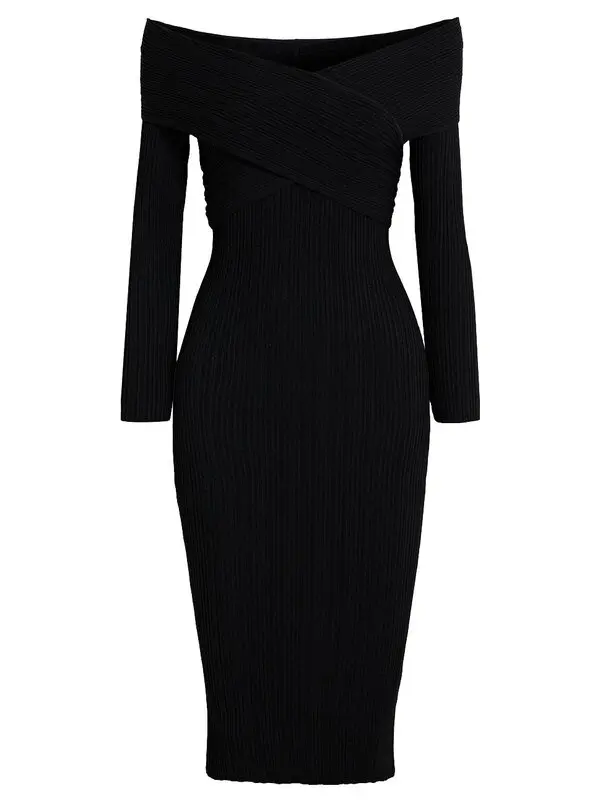 Veronica Beard Soraya Off-the-shoulder Ribbed-knit Midi Dress - Black