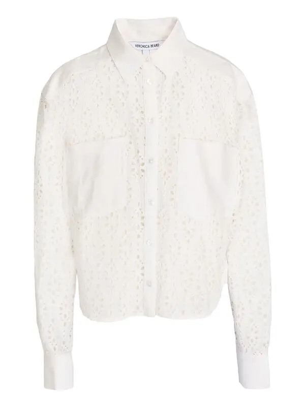 Veronica Beard Aderes Broderie Anglaise Cotton Shirt - Off-white