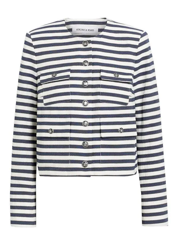 Veronica Beard Isa Striped Woven Jacket - Navy